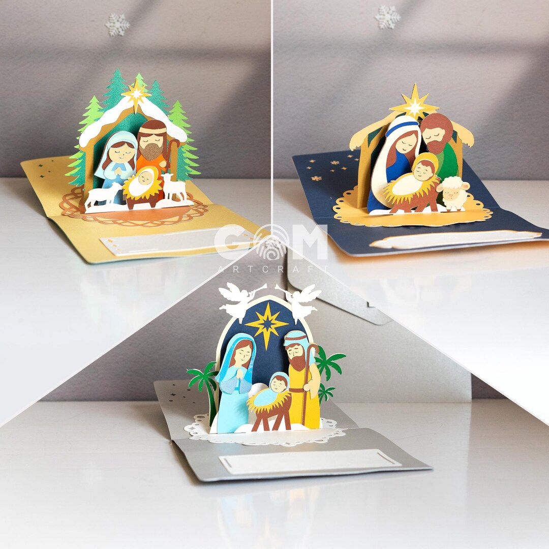 Set 3 Nativity Scene Pop-up Card Template, Christmas Pop-up Card SVG ...