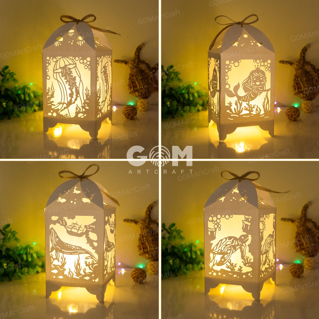 Pack 4 Lantern Ocean Template SVG - Jellyfish, Mermaid, Turtle, Whale ...