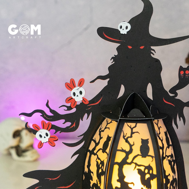 Witch Lantern Template Set – DIY Halloween Papercut Light Box (digital ...