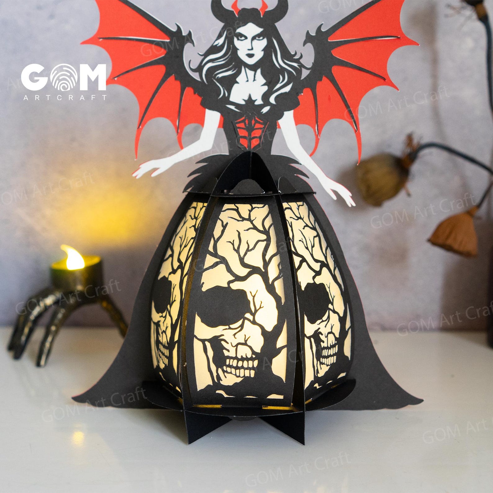 Witch Lantern Template SVG, 3D Halloween Papercut Light Box (pdf, Png ...