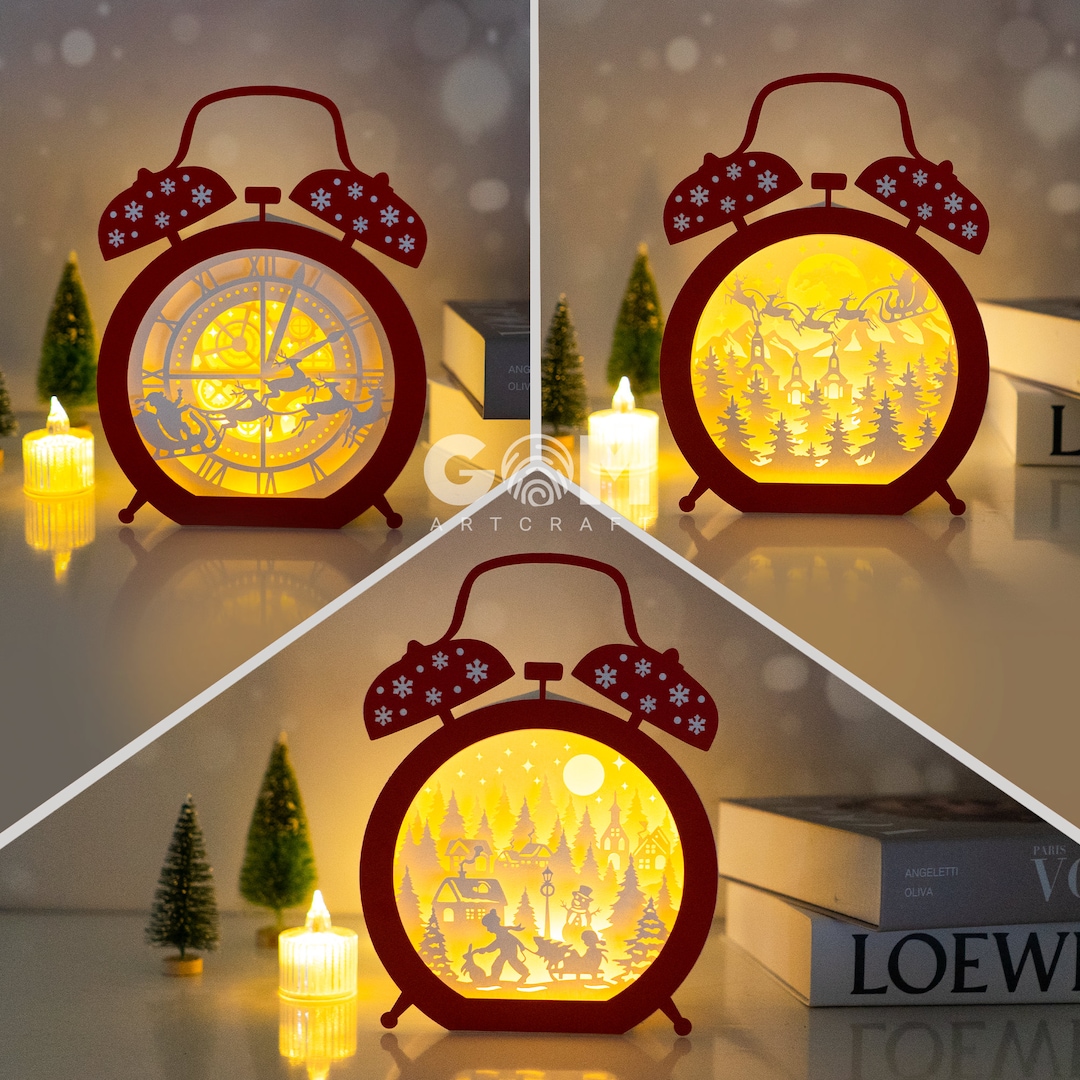 Pack 3 Christmas Clock Shadow Box SVG - Christmas Shadow Box Template ...