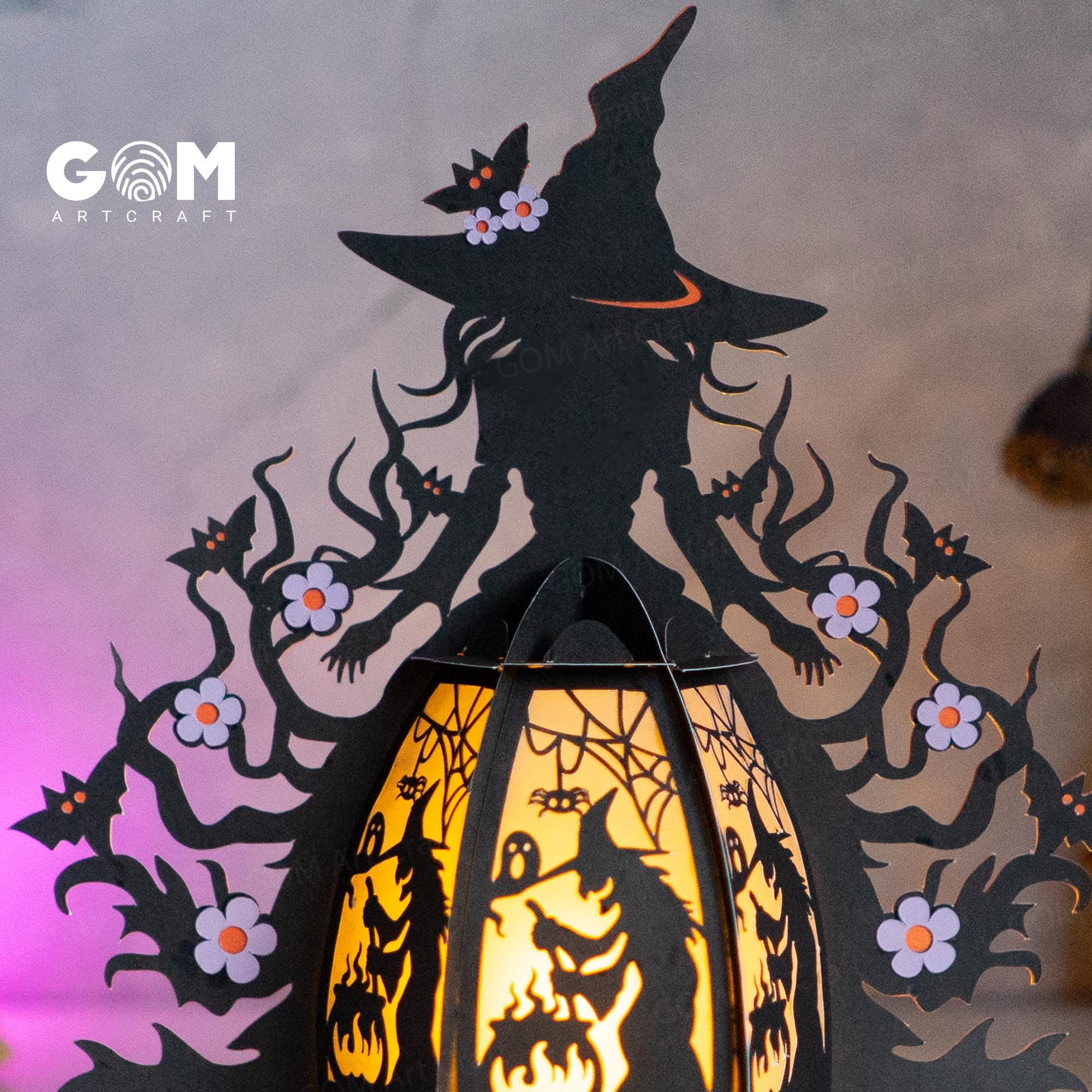 Set 3 Witch Lantern Template - DIY Halloween Lantern Paper Cut - Witch ...