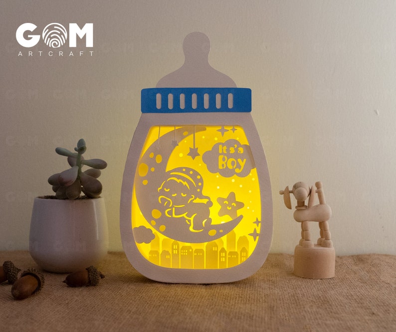 Baby Boy Bottle Shadow Box SVG - Paper Cut Template - Light Box SVG ...