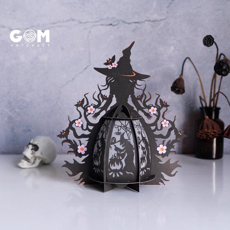 Witch Flower Lantern Template - Witch Lantern SVG - DIY Halloween ...