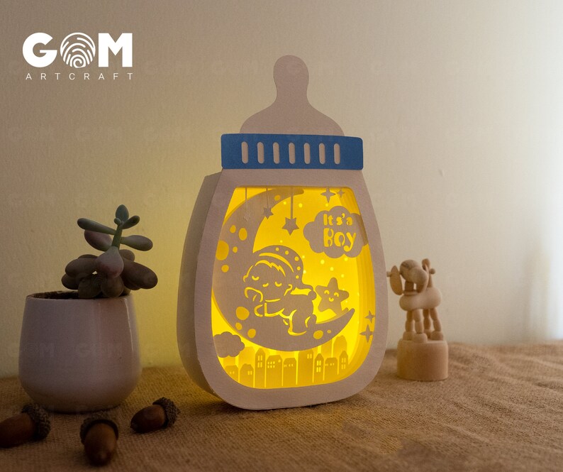 Baby Boy Bottle Shadow Box SVG Paper Cut Template Light - Etsy