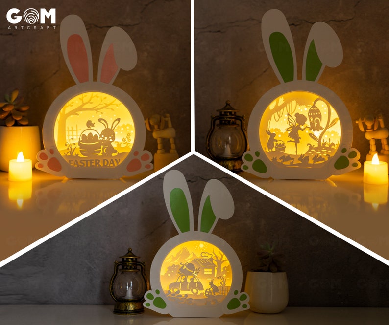 Combo 3 Easter Bunny Shadow Box SVG Easter Bunny Lightbox - Etsy