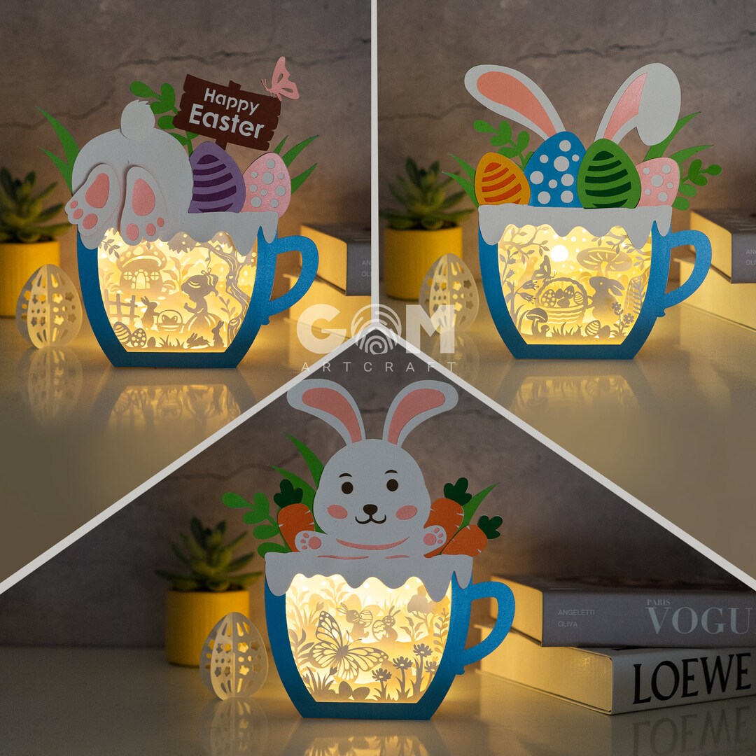 Pack 3 Bunny Cup Shadow Box 3 SVG - DIY Paper Easter Lanterns - Easter ...