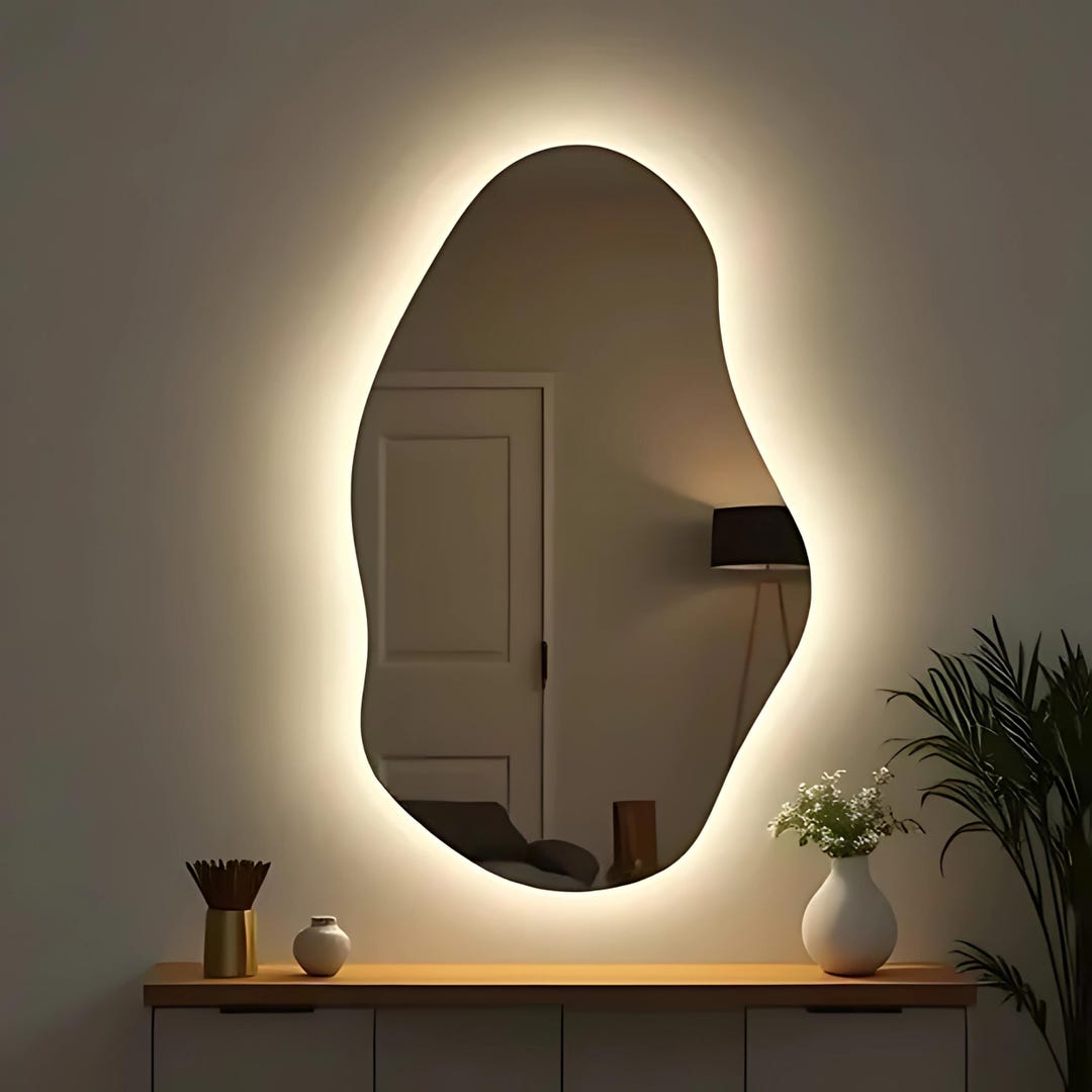 Wavy Led Bathroom Mirror - Wave Bedroom Makeup Mirror With Lighted ...
