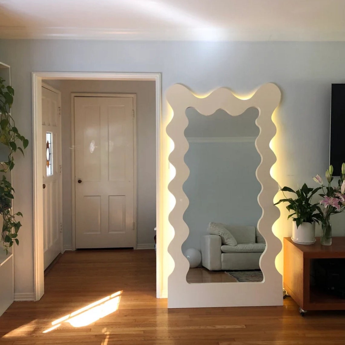 Led Floor Long Asymmetrical Mirror Curvy Full Length Arch Tall Mirror ...