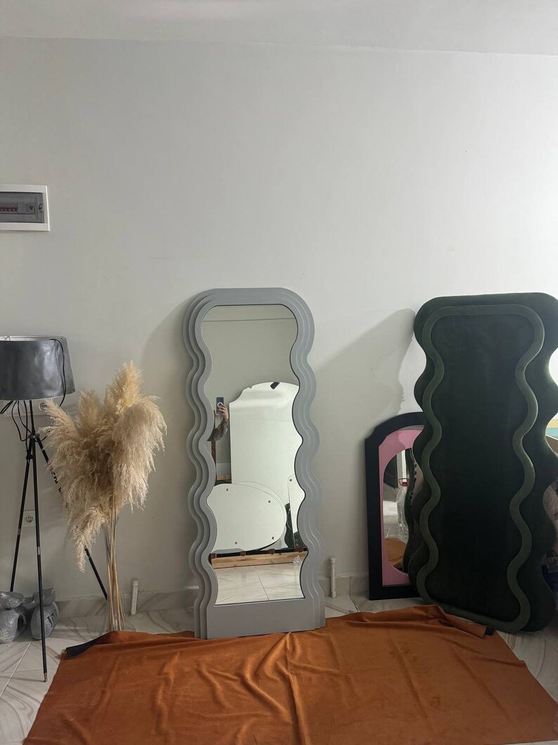 Floor Wavy Full Length Mirror Curvy Full Body Mirror Asymmetrical Large ...