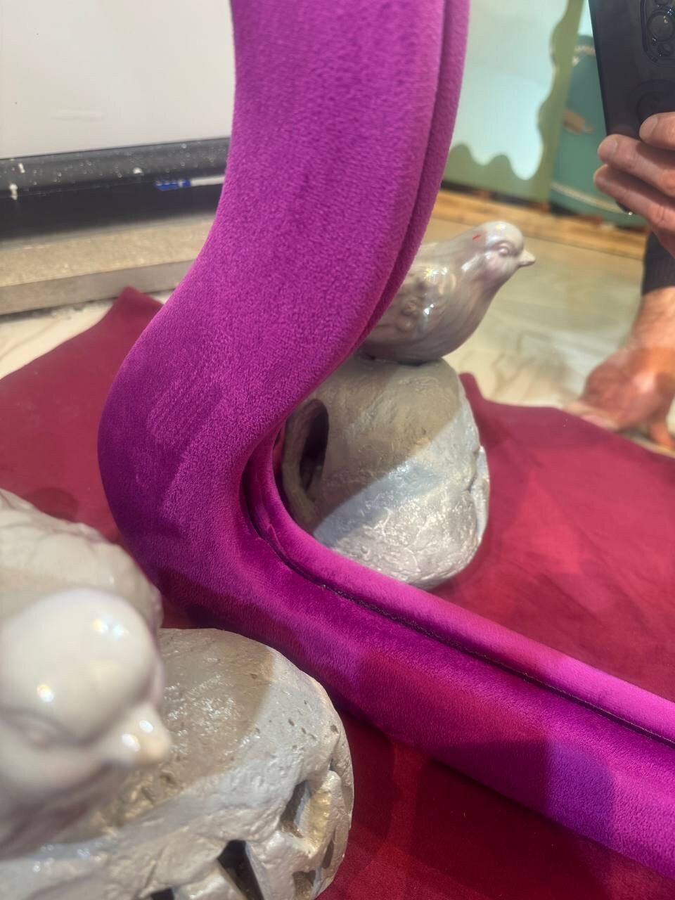 Full Length Wavy Velvet Mirror Floor Wave Fabric Mirror Long Irregular ...