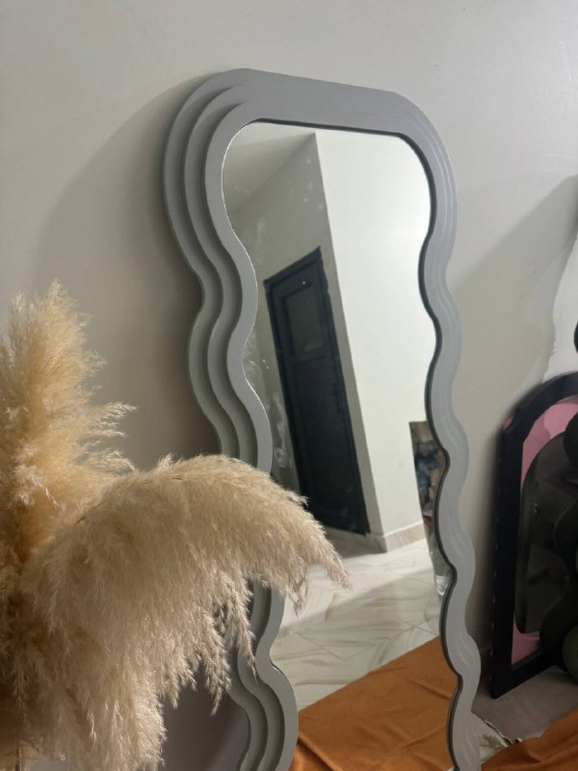 Floor Wavy Full Length Mirror Curvy Full Body Mirror Asymmetrical Large ...