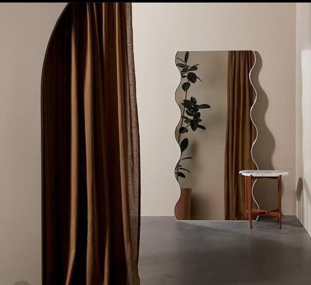Full Length Wavy Mirror – Large Asymmetrical Wood Frame, Floor or Wall ...