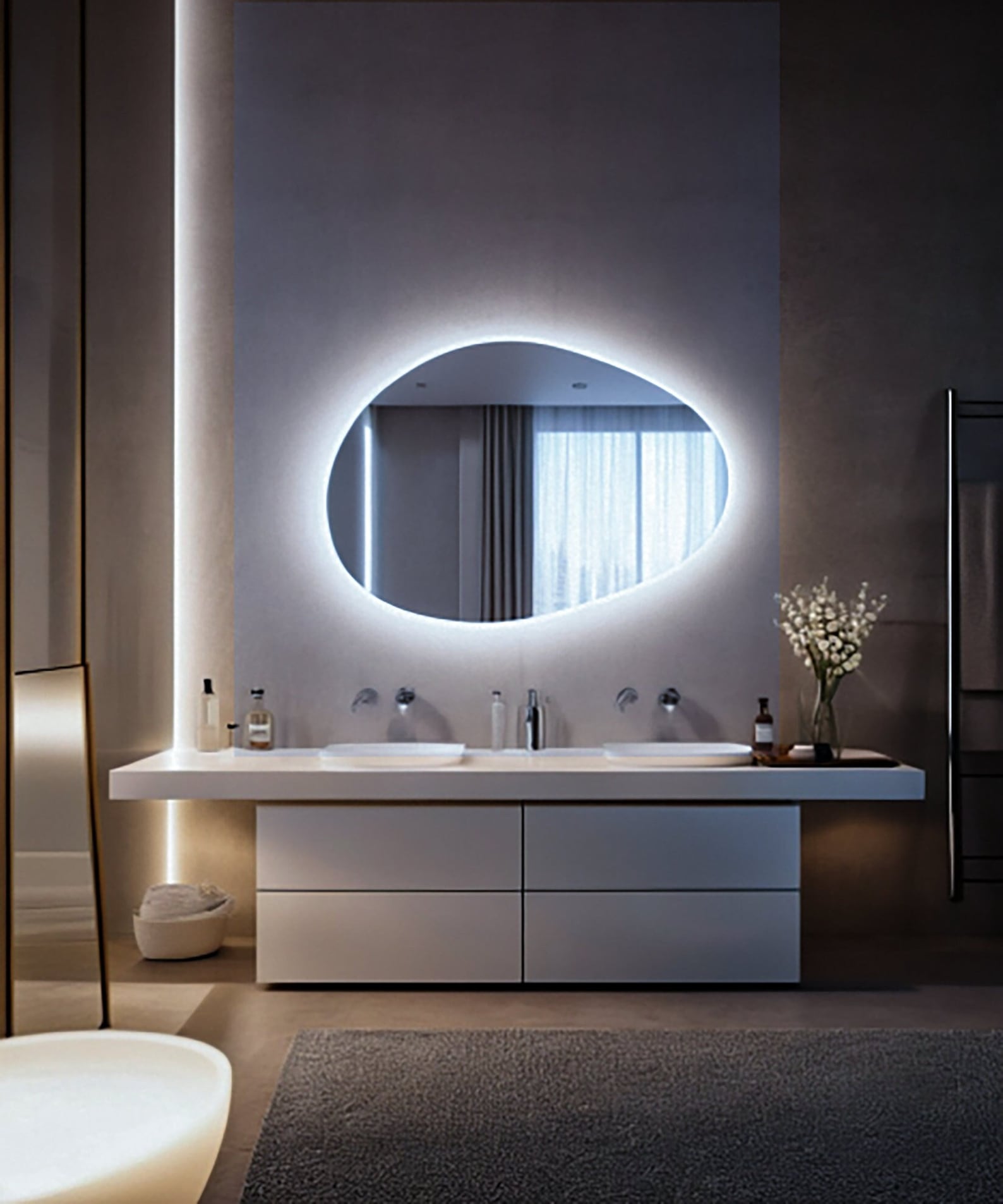 Asymmetrical LED Bathroom Mirror – Modern Irregular Design - Etsy