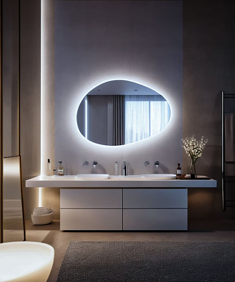 Unique Bathroom Asymmetrical Led Mirror - Bathroom Led Light Wall ...