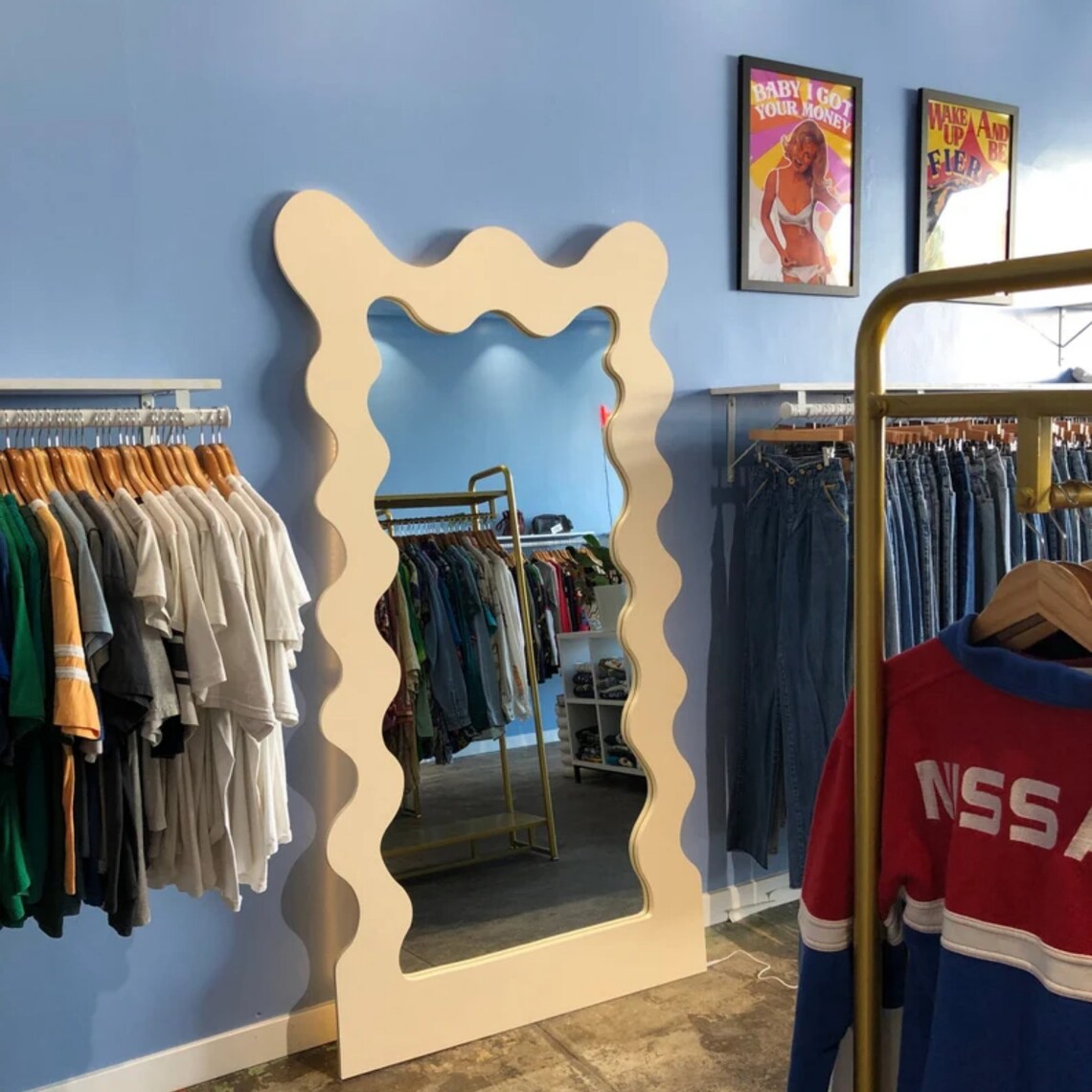 Led Floor Long Asymmetrical Mirror Curvy Full Length Arch Tall Mirror ...