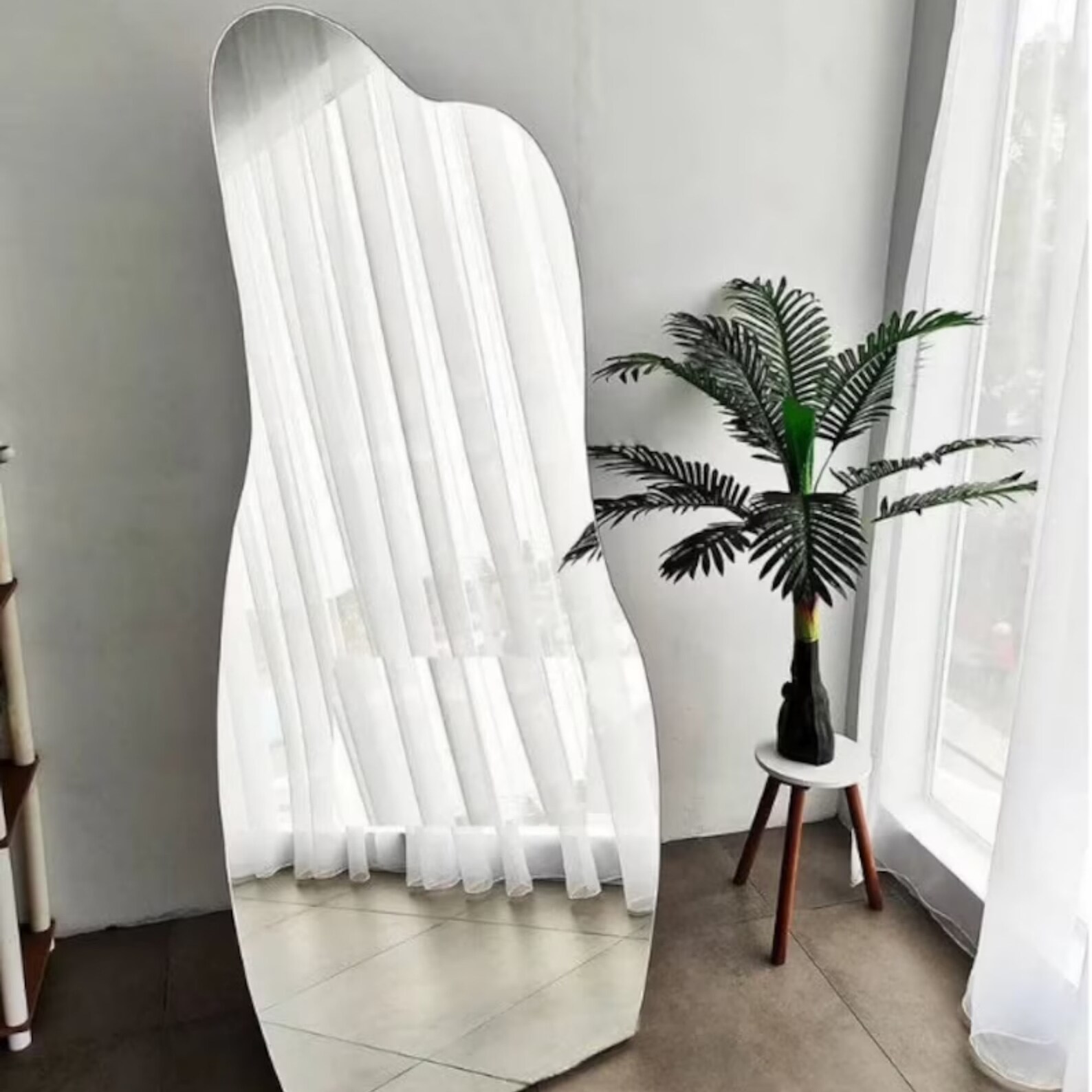 Asymmetrical Full Length Mirror Long Wavy Full Body Mirror Bedroom Long ...