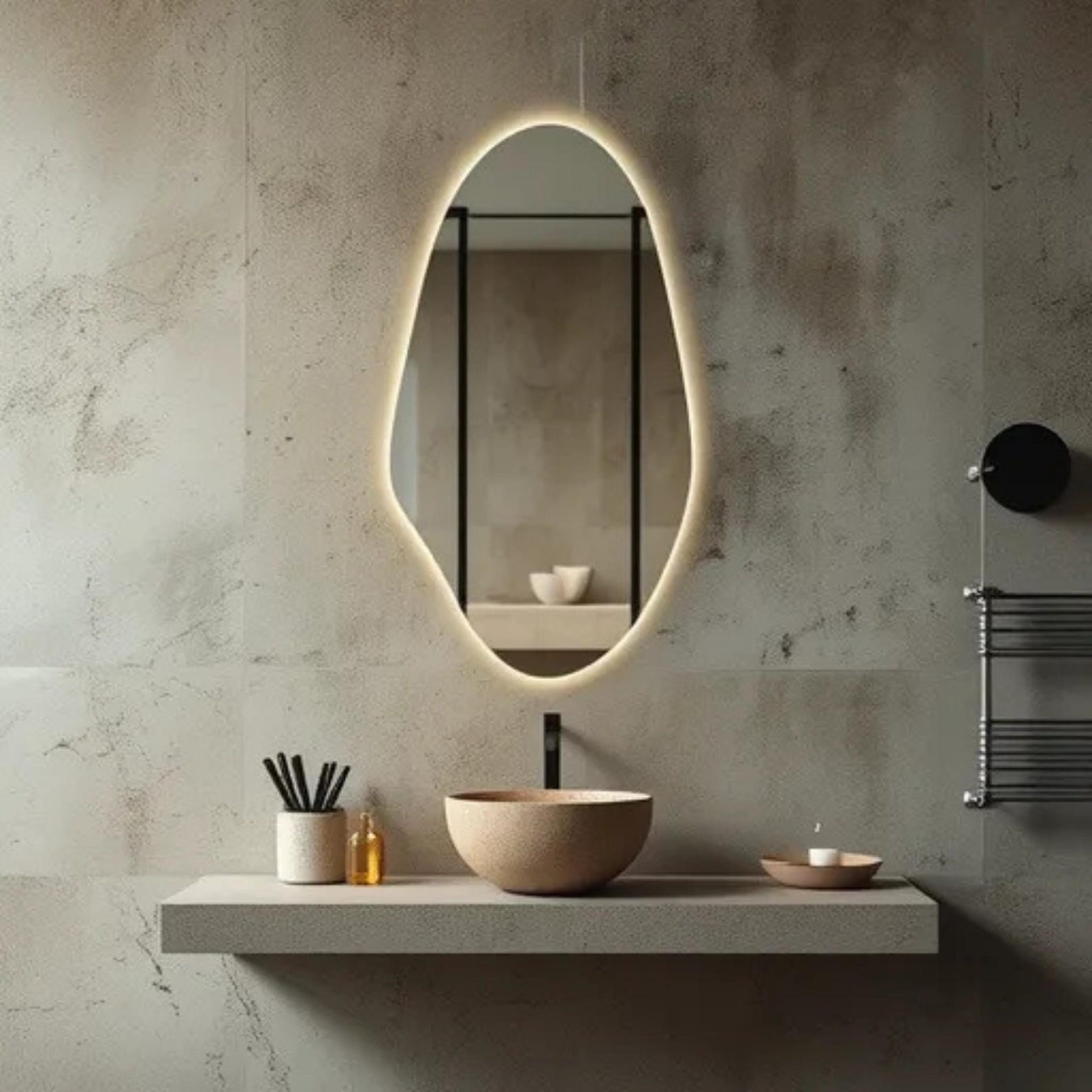Led Asymmetrical Bathroom Mirror - Large Irregular Makeup Lighted ...