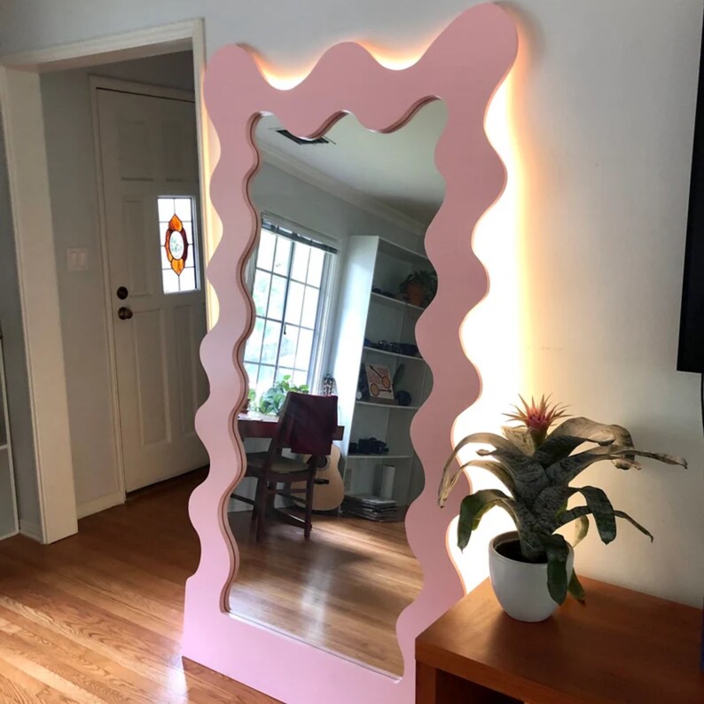 Led Floor Long Asymmetrical Mirror - Curvy Full Length Arch Tall Mirror ...