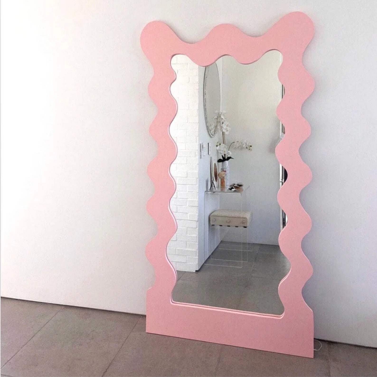 Led Floor Long Asymmetrical Mirror Curvy Full Length Arch Tall Mirror ...