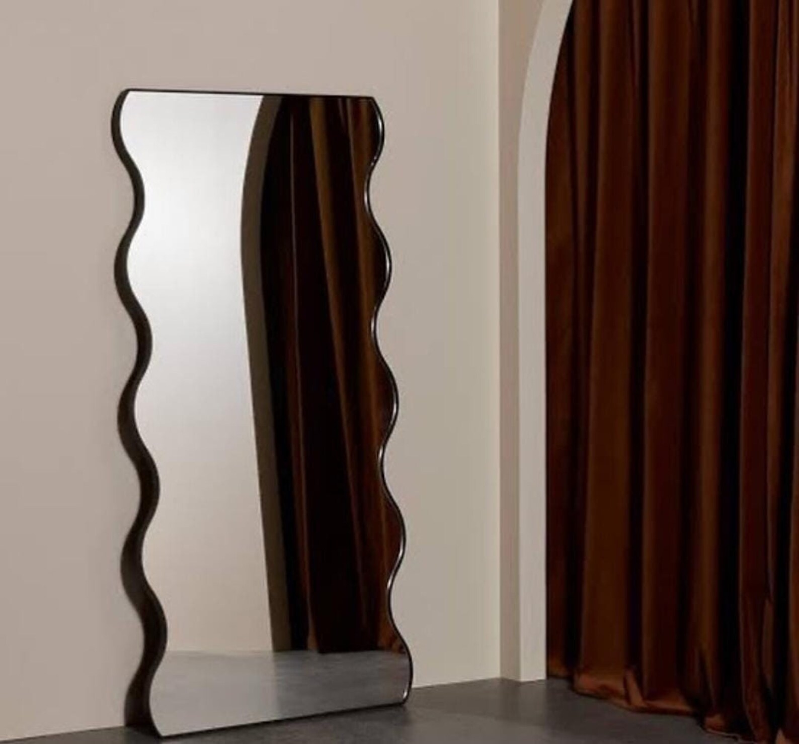 Floor Long Wavy Mirror - Full Length Asymmetrical Large Mirror ...