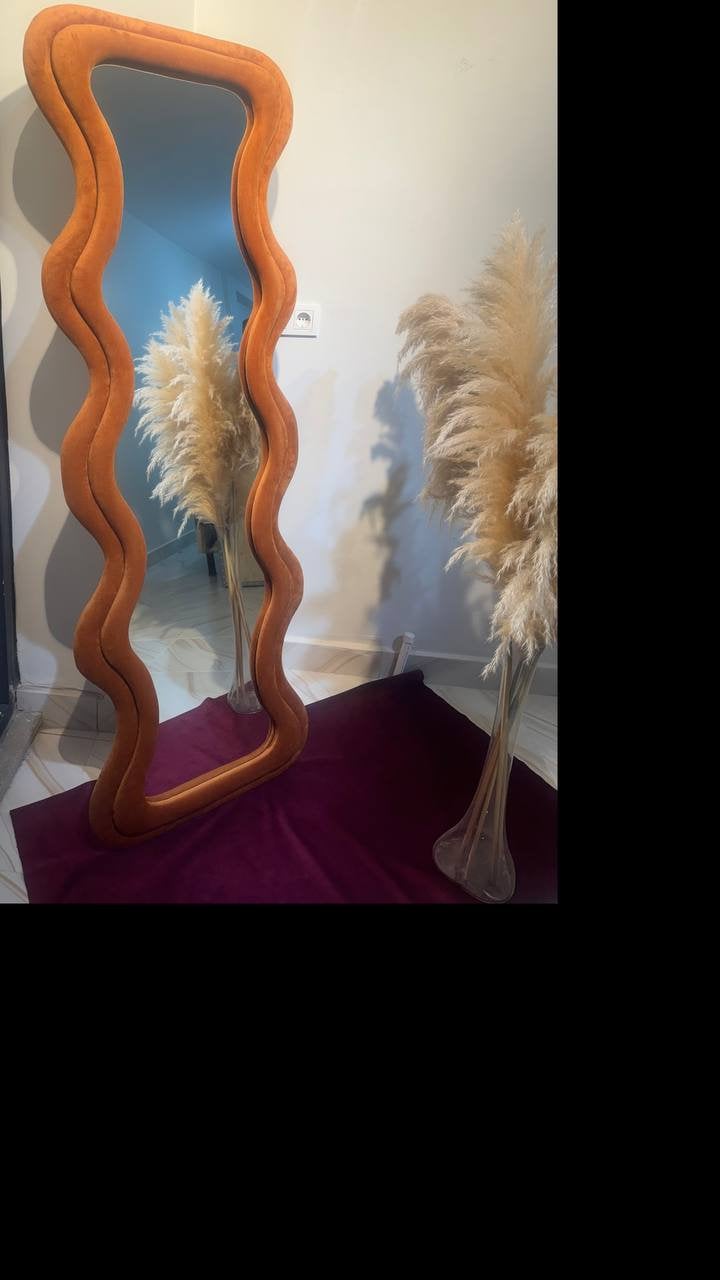 Full Length Wavy Velvet Mirror - Floor Wave Fabric Mirror - Long ...