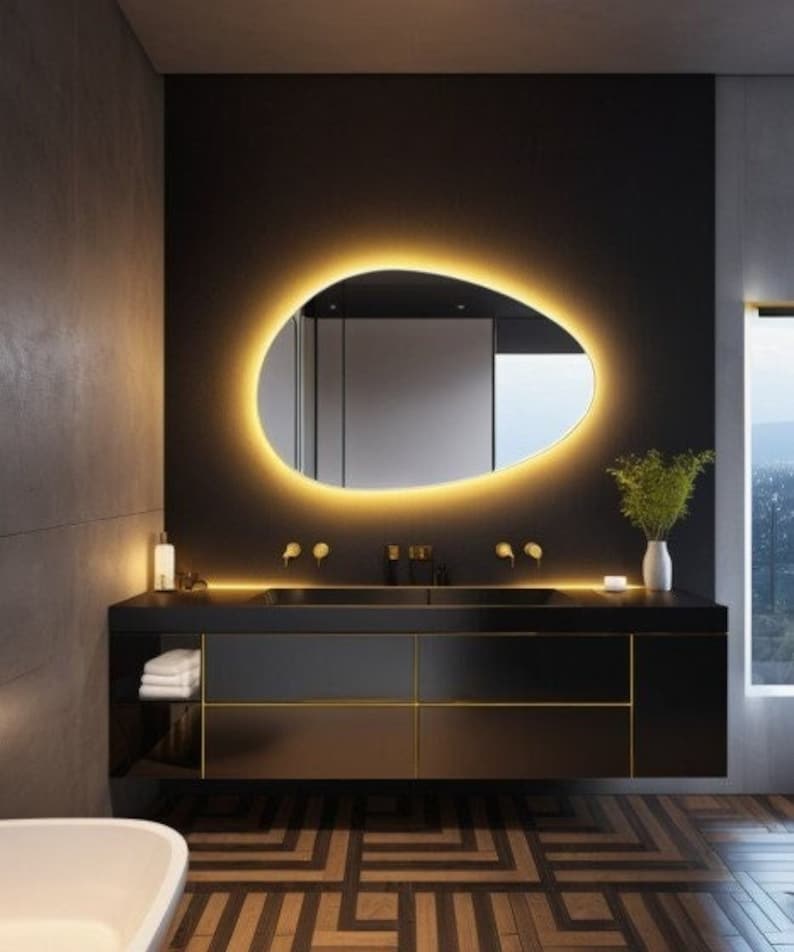 Unique Bathroom Asymmetrical Led Mirror - Bathroom Led Light Wall ...