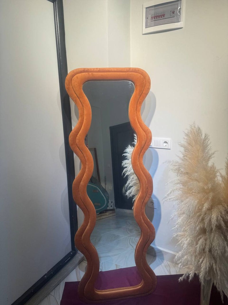 Full Length Wavy Velvet Mirror - Floor Wave Fabric Mirror - Long ...