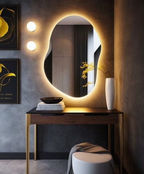 Irregular Led Mirror - Wavy Led Bathroom Mirror - Bedroom Luxury Light ...