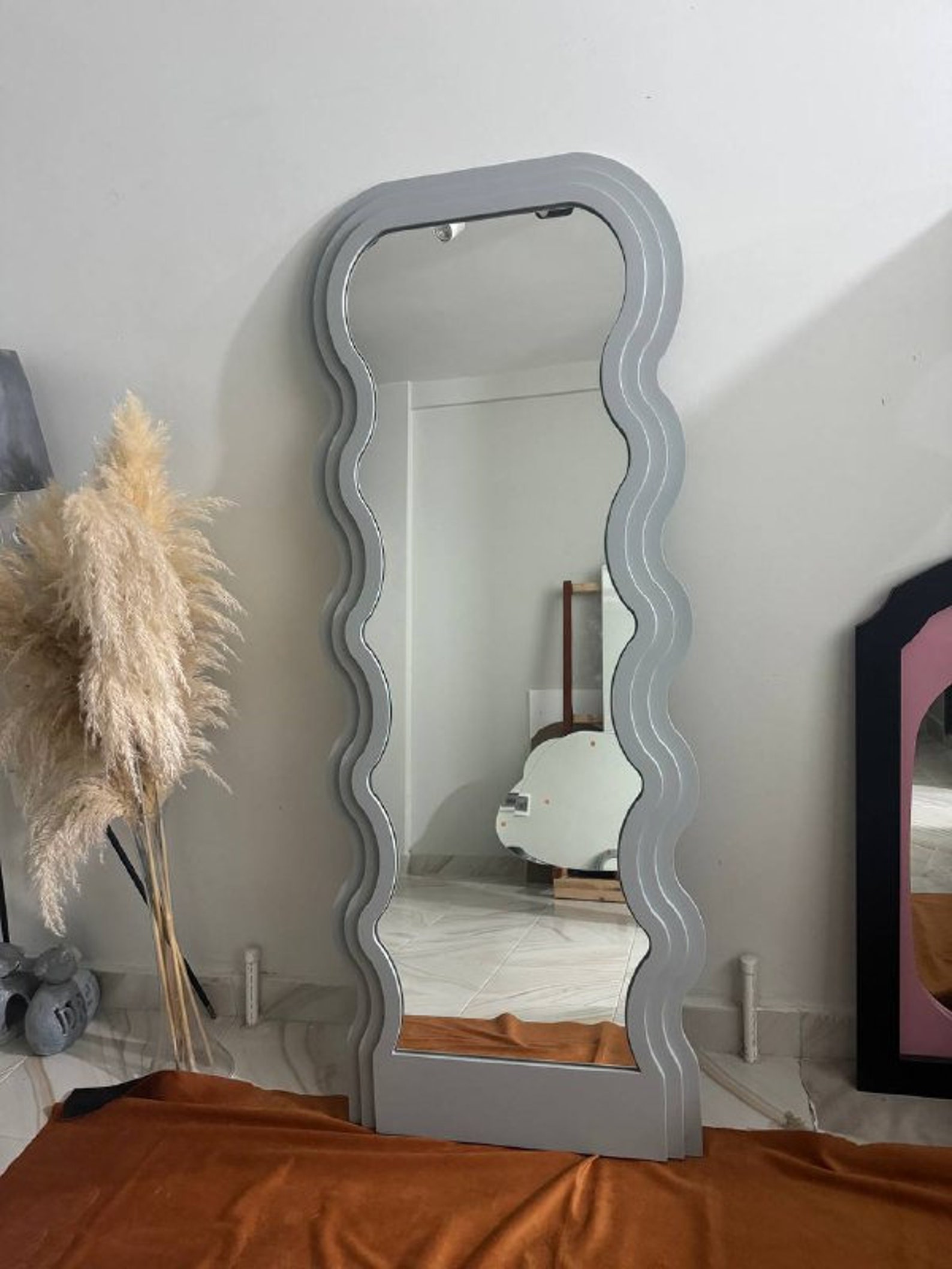 Floor Wavy Full Length Mirror Curvy Full Body Mirror Asymmetrical Large ...