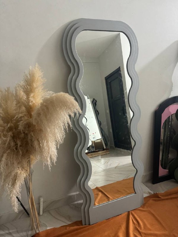 Floor Wavy Full Length Mirror Curvy Full Body Mirror Asymmetrical Large ...