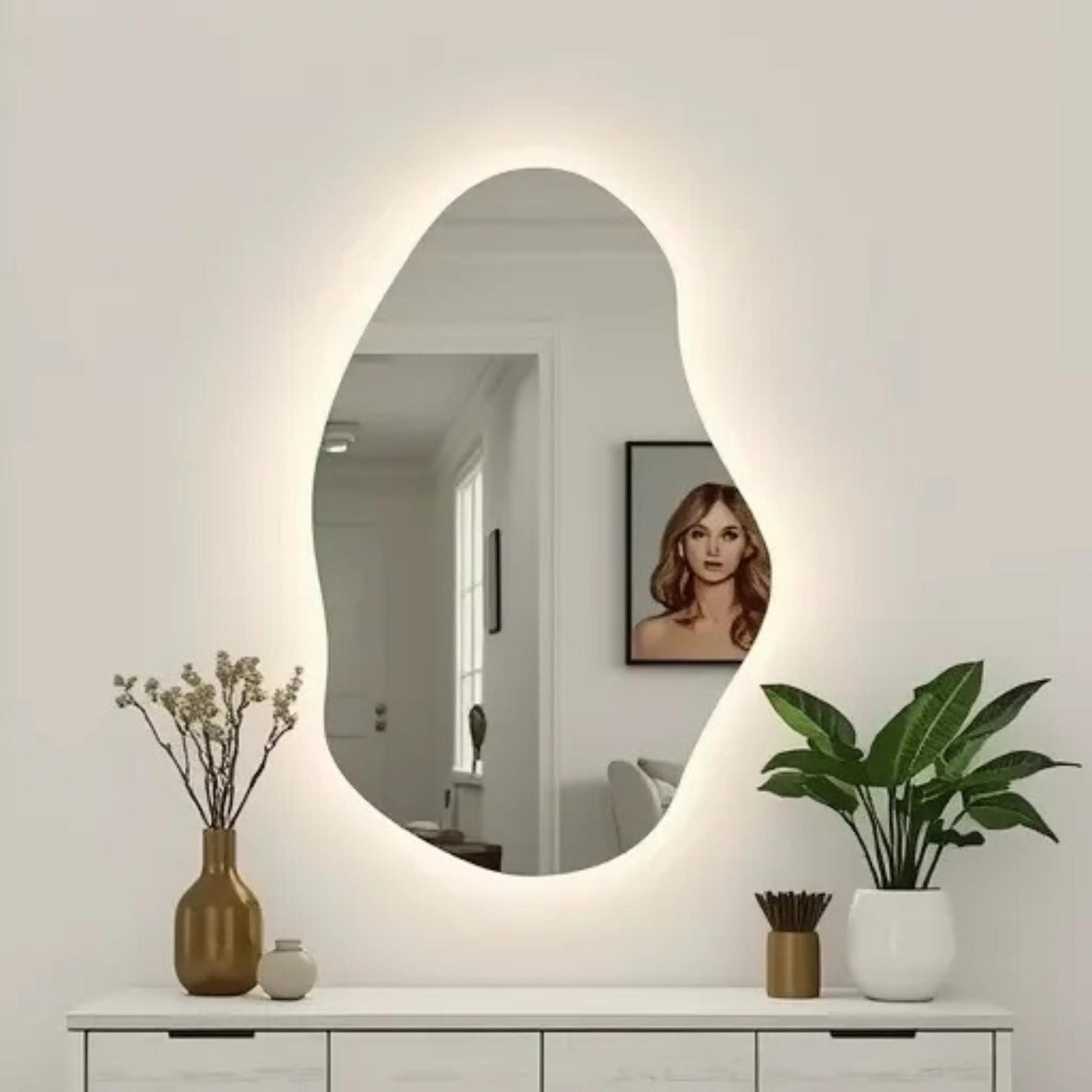 Wavy Led Bathroom Mirror - Wave Bedroom Makeup Mirror With Lighted ...
