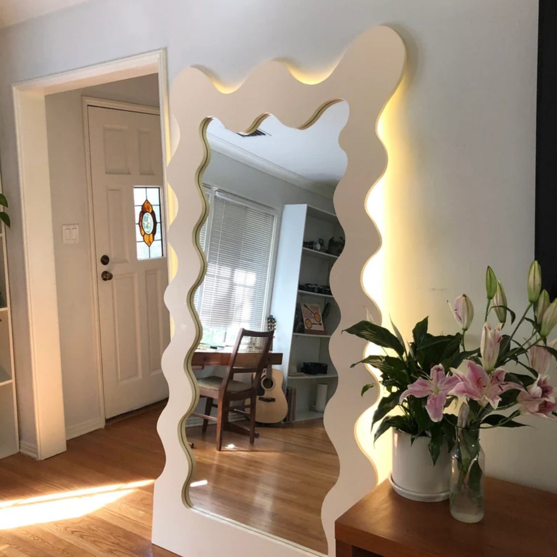 Led Floor Long Asymmetrical Mirror Curvy Full Length Arch Tall Mirror ...