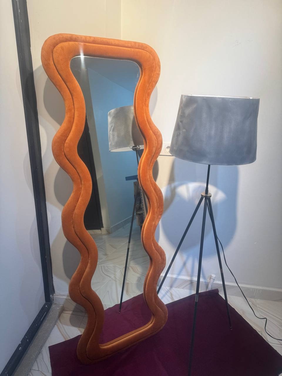 Full Length Wavy Velvet Mirror - Floor Wave Fabric Mirror - Long ...