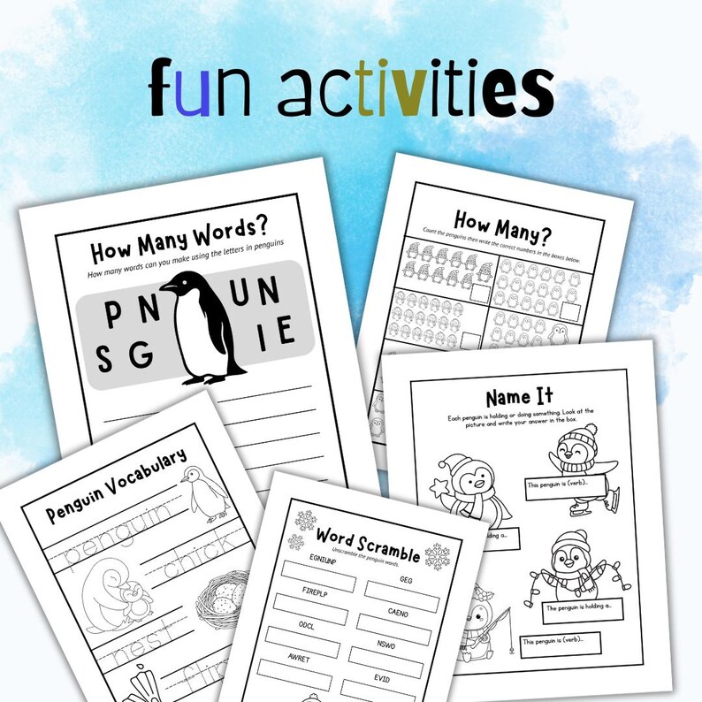 Penguins No Prep Worksheet Pack | Math Language Reading Skills Digital ...