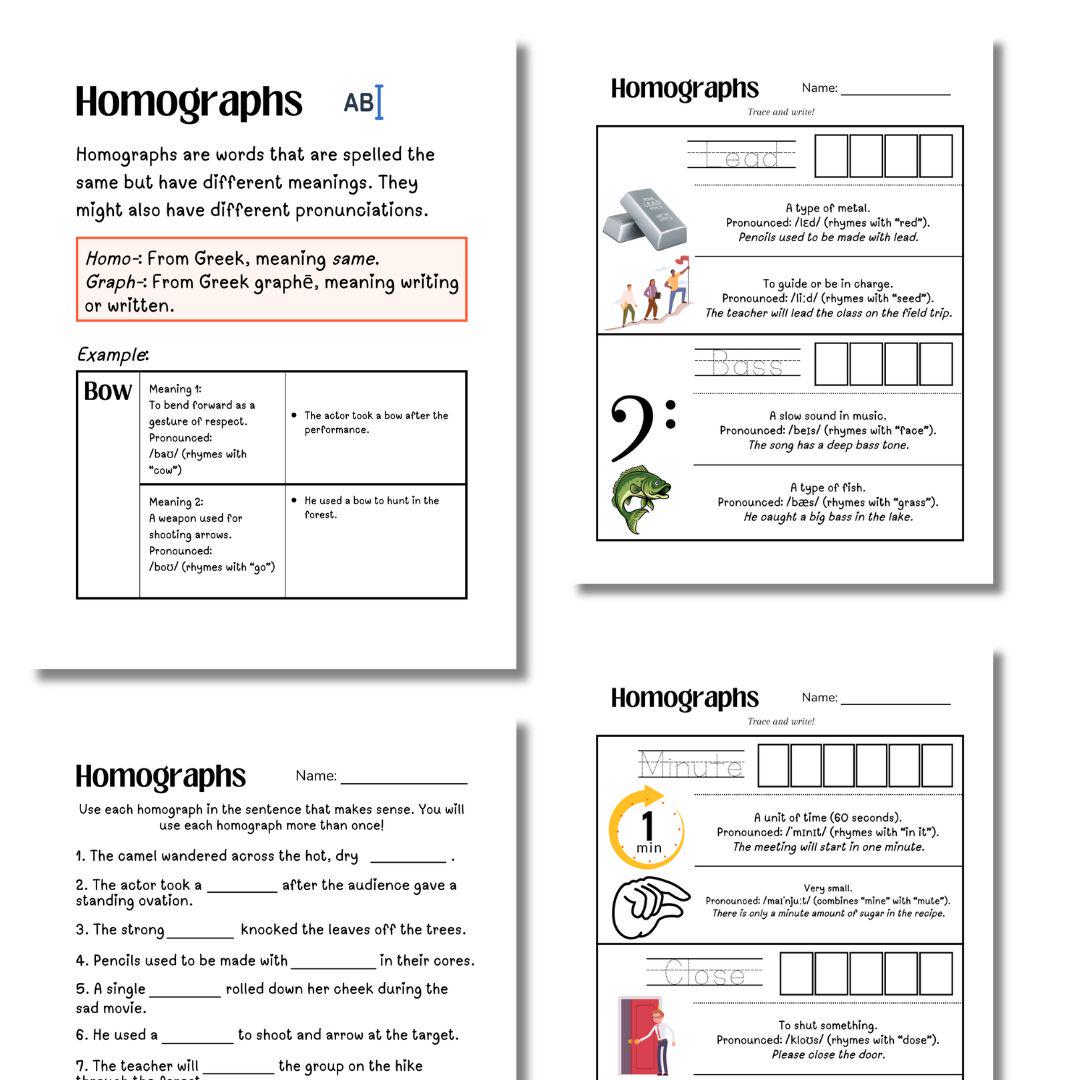 Homophones, Homographs, Homonyms No Prep Worksheet Pack | English ...