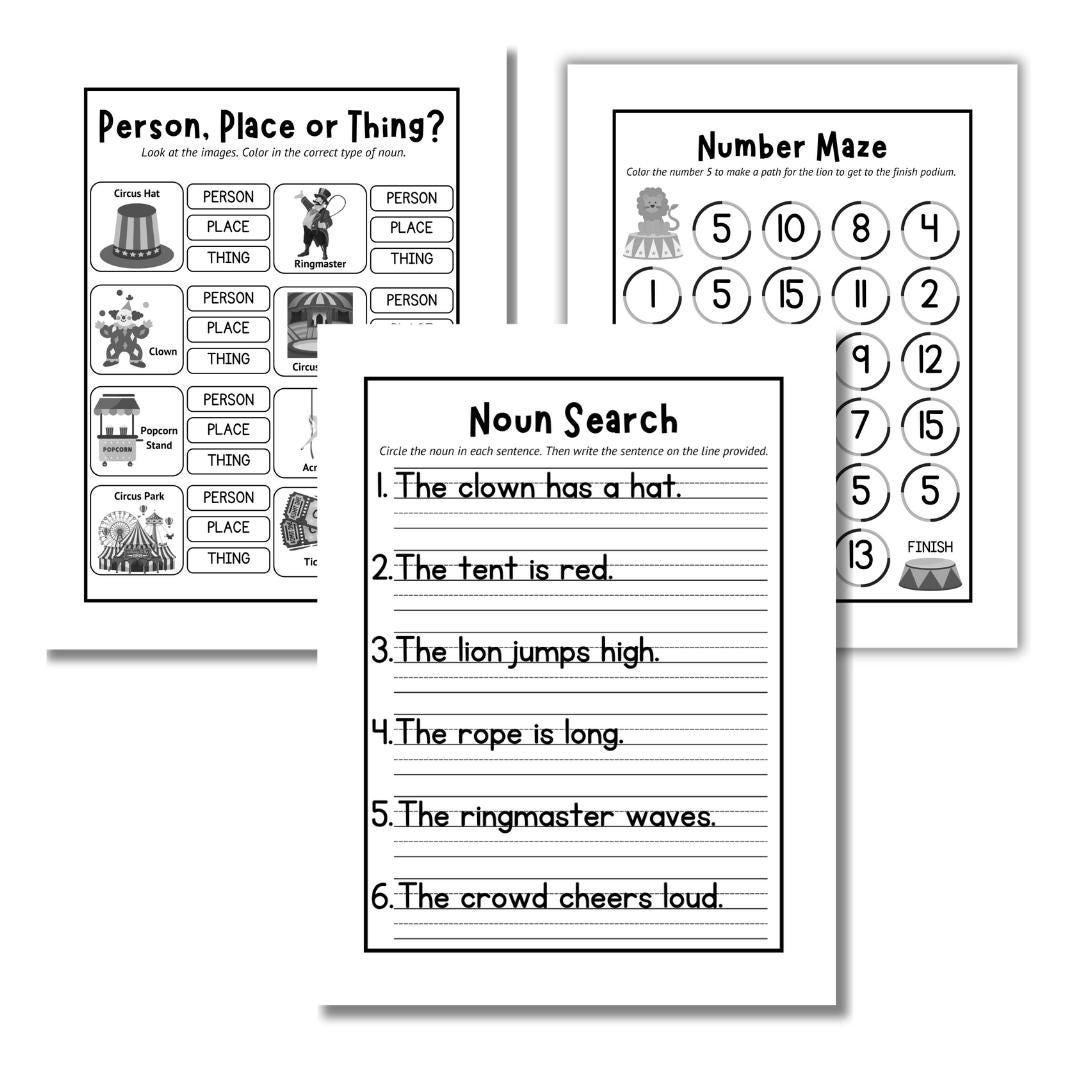 Circus No Prep Worksheet Pack | Math Language Color Skills Digital ...
