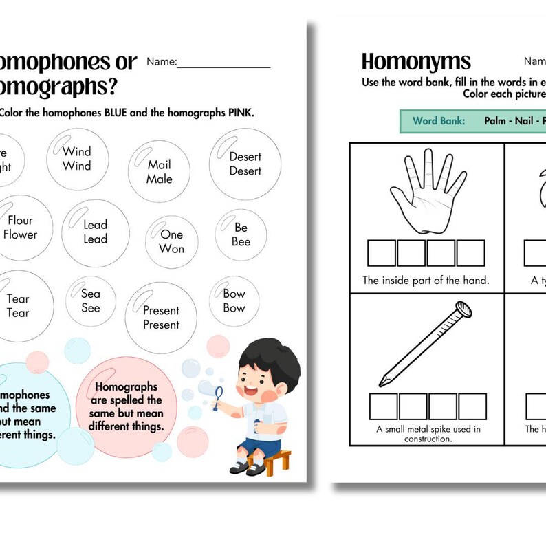 Homophones, Homographs, Homonyms No Prep Worksheet Pack | English ...