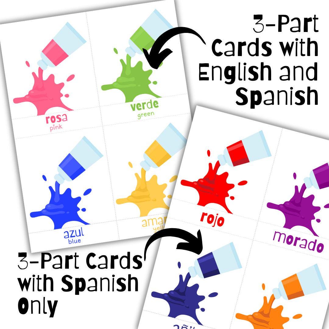 Spanish-english 3-part Color Cards | Bilingual Montessori Printable ...