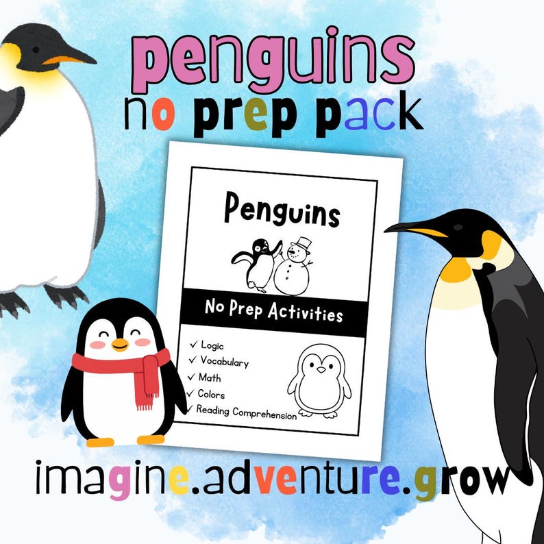 Penguins No Prep Worksheet Pack | Math Language Reading Skills Digital ...