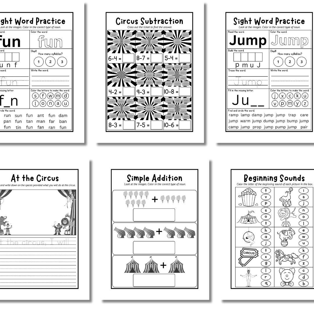 Circus No Prep Worksheet Pack | Math Language Color Skills Digital ...