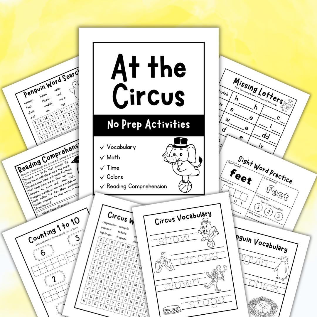 Circus No Prep Worksheet Pack | Math Language Color Skills Digital ...