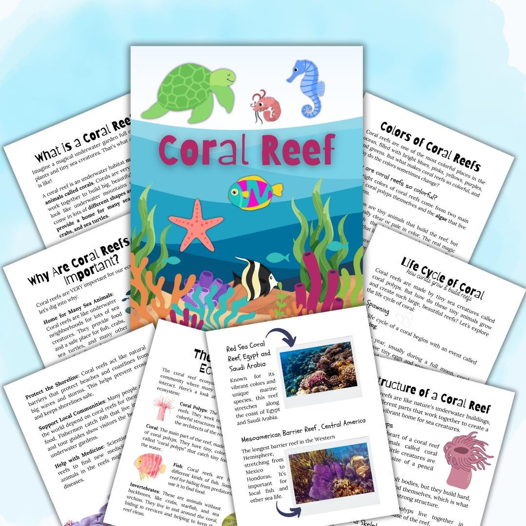 Coral Reef Unit Study Printable | Ocean Ecosystem Worksheets | Coral ...