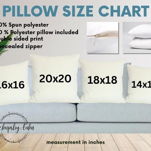 2 X Pillow Mockup Size Chart, Square Pillow Mockup, Printify Throw Pillow Size Chart, Spun ...