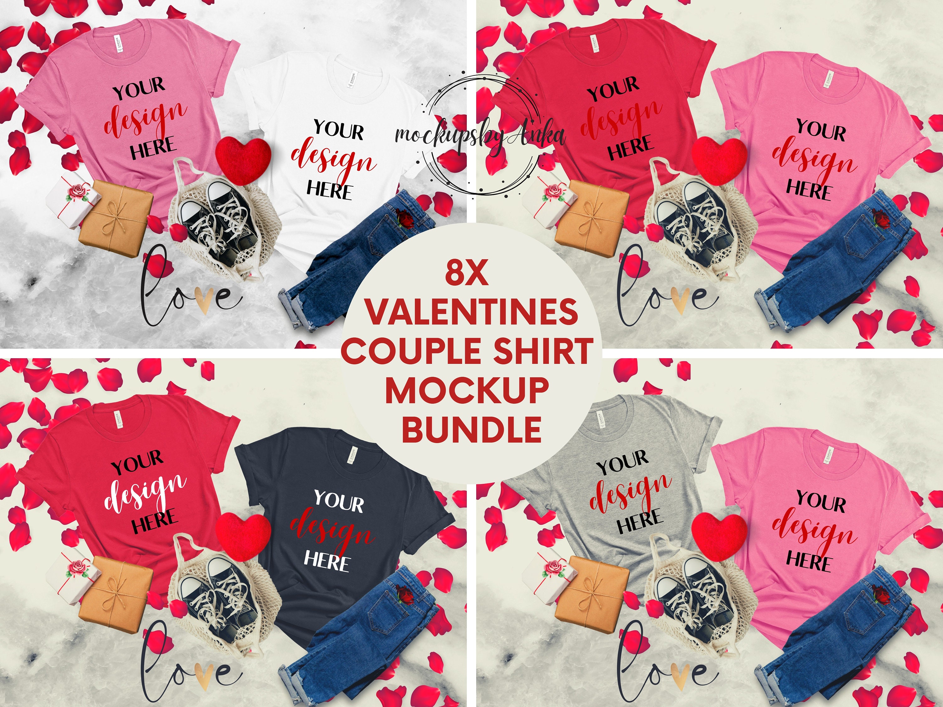Valentines Day Couple Tshirt Mockup Bundle, Valentine's Day Bella ...