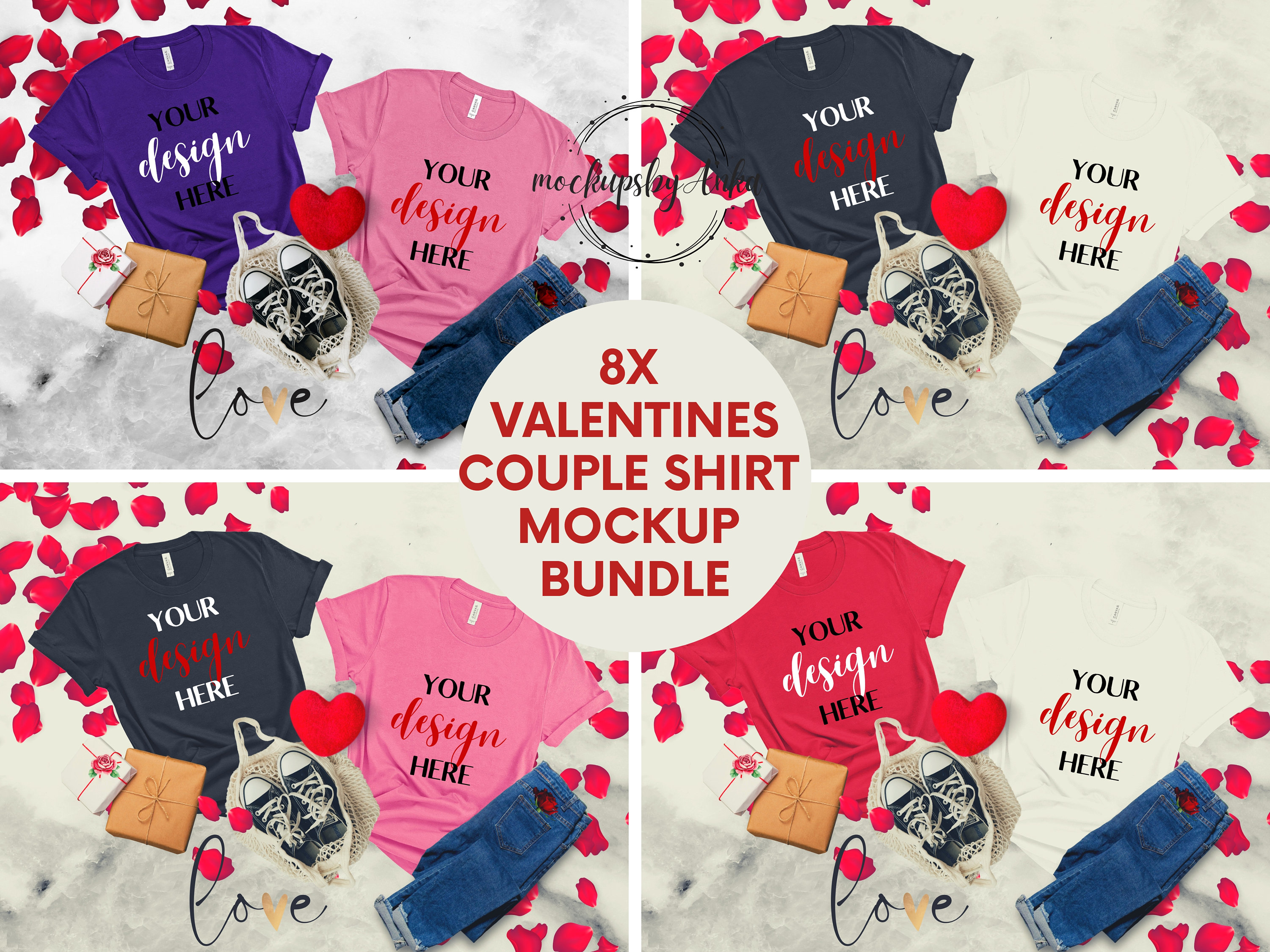 Valentines Day Couple Tshirt Mockup Bundle Valentine's - Etsy