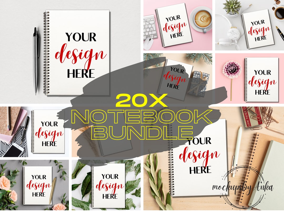 20 X Spiral Bound Notebook Mockup Bundle, A5 Notebook Mock Up, Notebook ...
