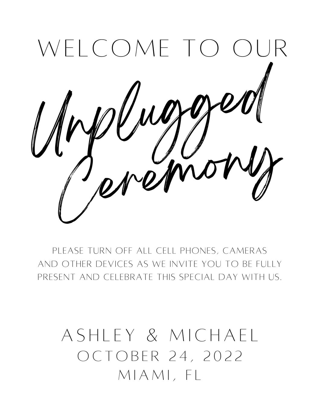 Unplugged Ceremony Wedding Sign Template, Minimalist Wedding No Cell ...