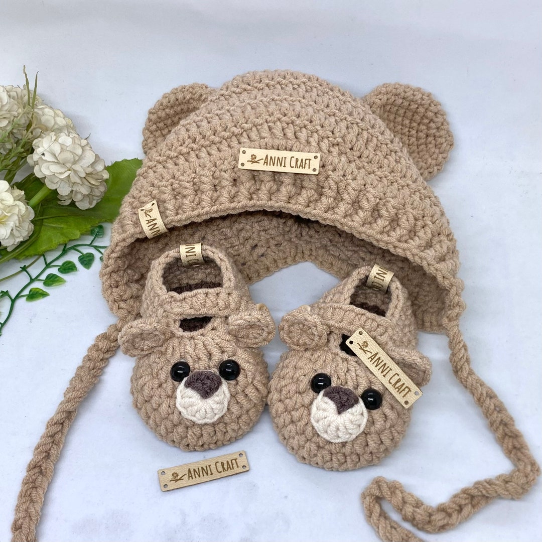 Baby Gift Set Bear Bonnet and Booties Handmade Crochet - Etsy
