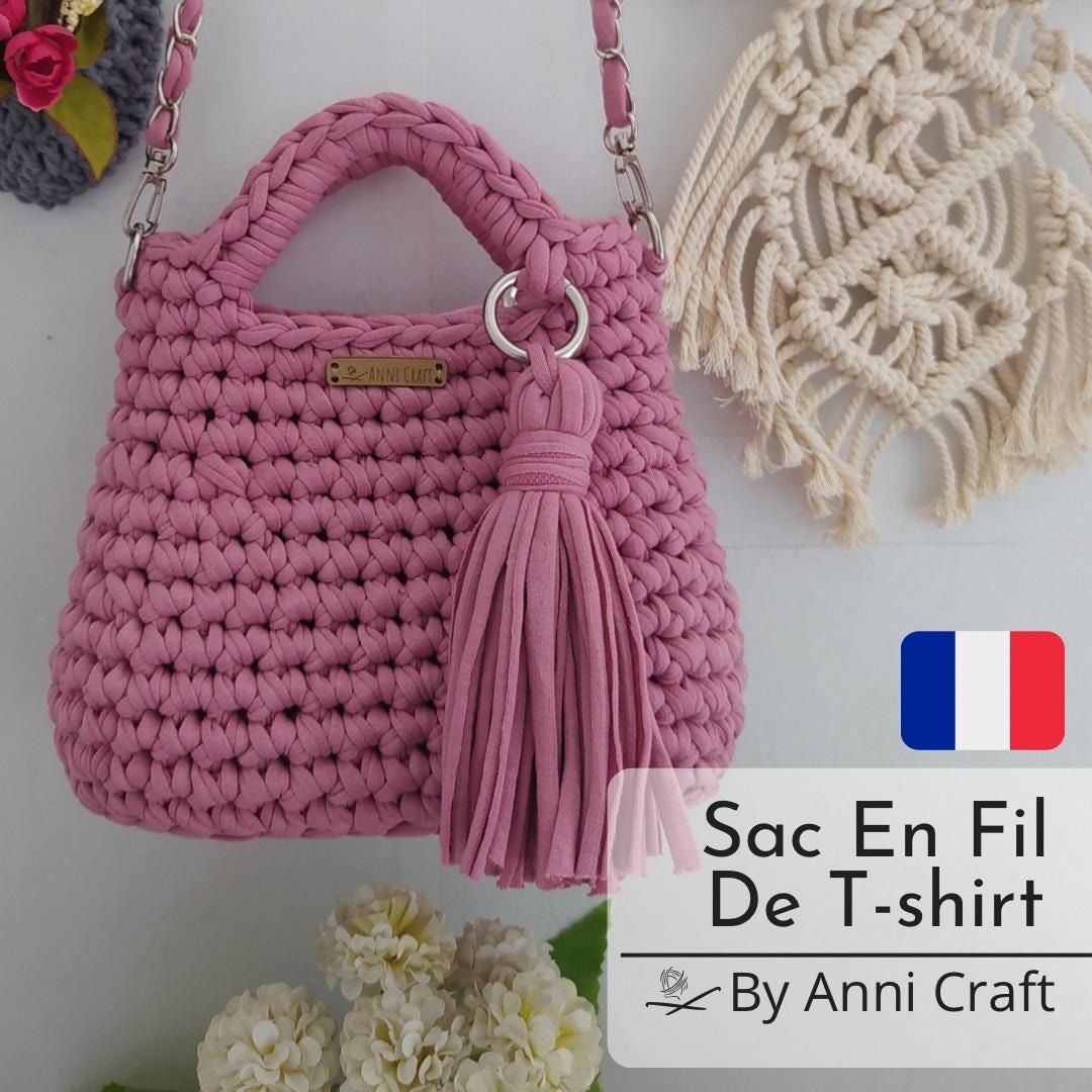Sac En Fil T-shirt Patron Au Crochet En Français - T-shirt Yarn Bag ...